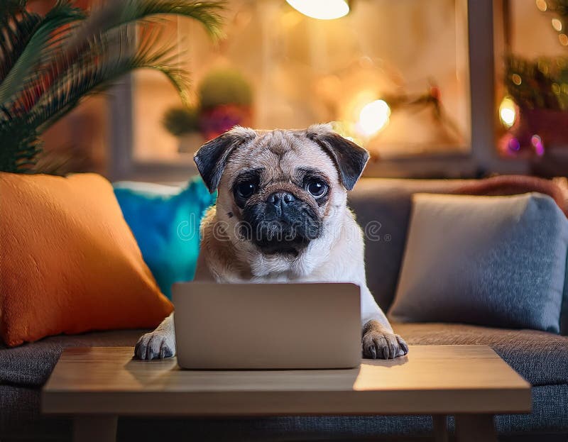 Dog using laptop computer stock image. Image of generated - 357311935