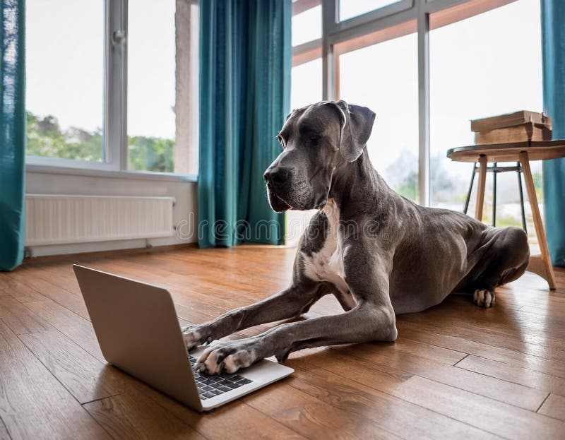 Dog using laptop computer stock photo. Image of funny - 357311946