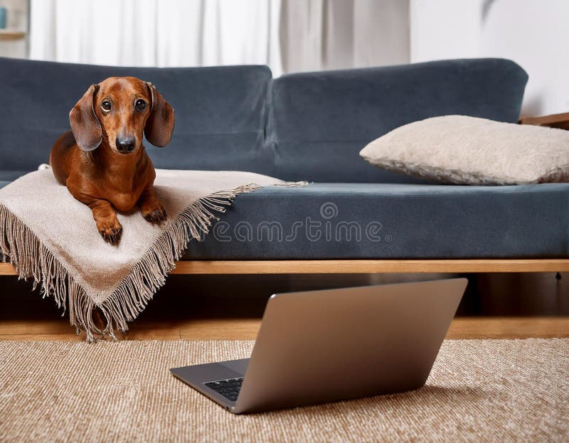 Dog using laptop computer stock photo. Image of happy - 357312052