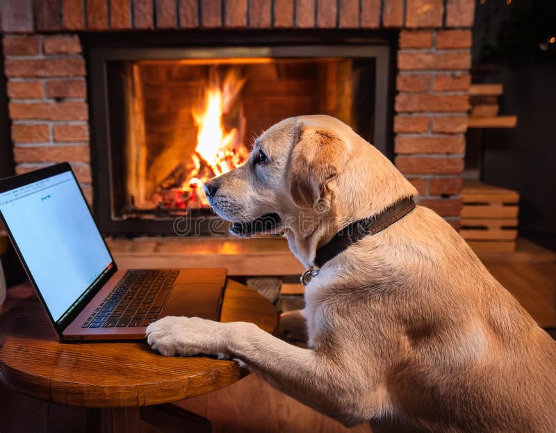 Dog using laptop computer stock image. Image of generated - 357311715
