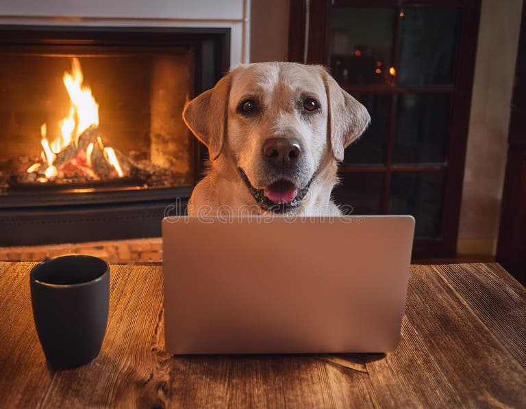 Dog using laptop computer stock image. Image of computer - 357311719