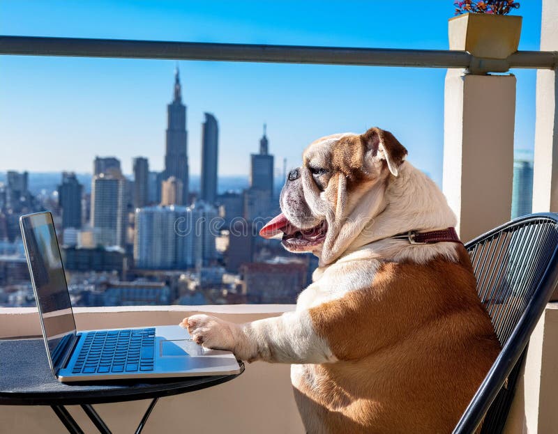 Dog using laptop computer stock photo. Image of online - 357311788