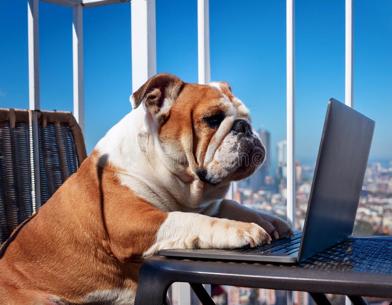 Dog using laptop computer stock image. Image of technology - 357311819
