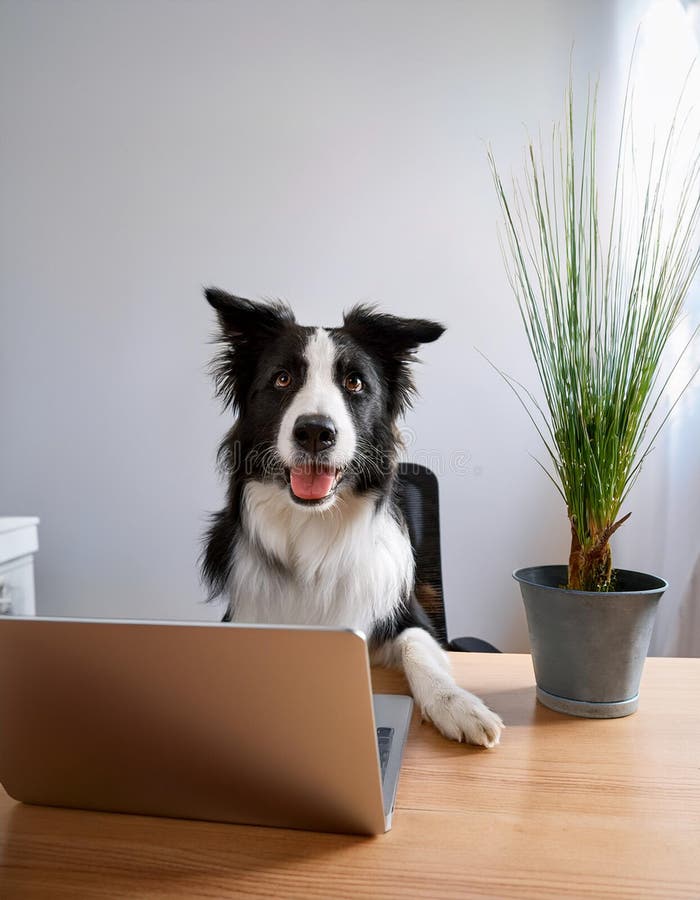 Dog using laptop computer stock image. Image of funny - 357311871
