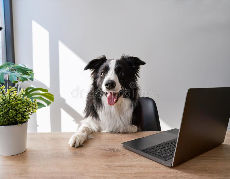 Dog using laptop computer stock image. Image of technology - 357311933
