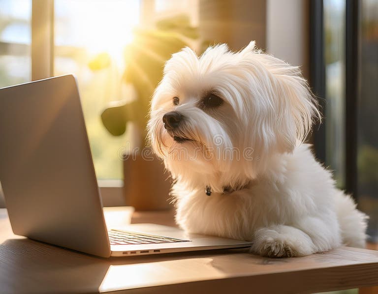 Dog using laptop computer stock image. Image of computer - 357312017