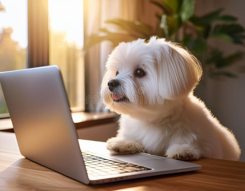 Dog using laptop computer stock photo. Image of technology - 357312044