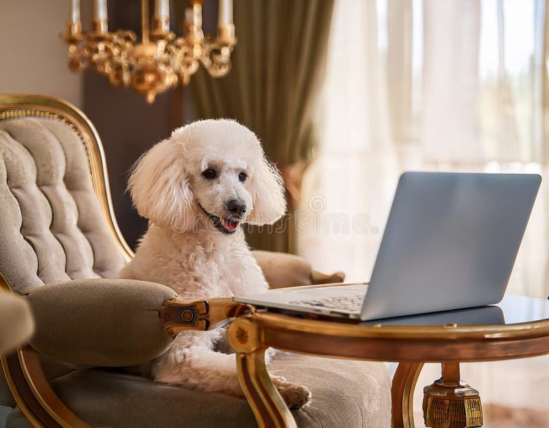 Dog using laptop computer stock image. Image of elegant - 357267441