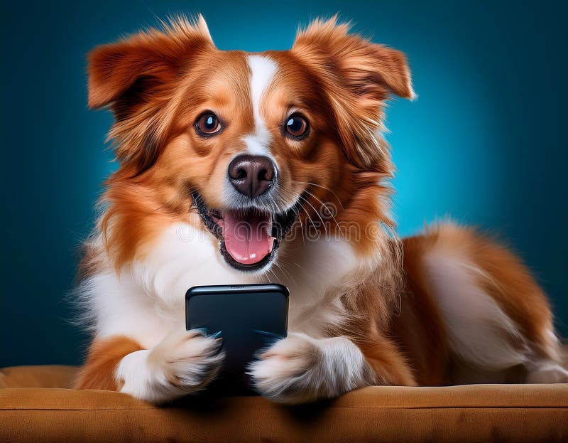 Dog using mobile phone stock image. Image of puppy, mammal - 357044835