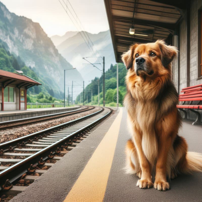 A dog waiting for a train. stock illustration. Illustration of sleepers ...