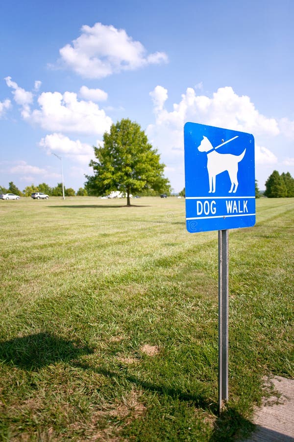 Dog walk sign in the park stock image. Image of field - 44329121