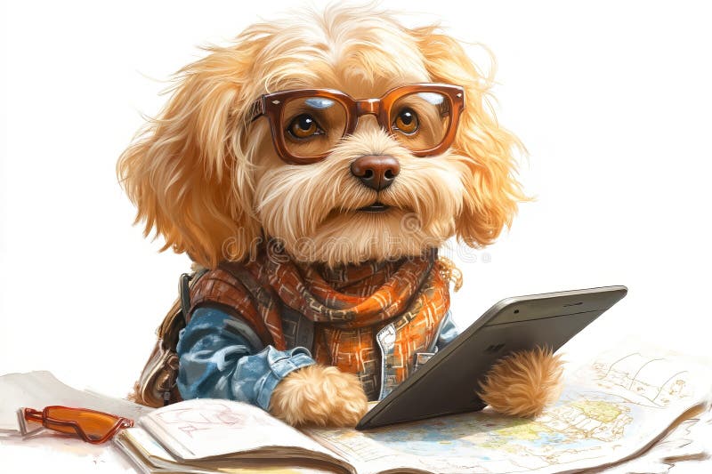 A Dog Wearing Glasses and a Scarf Sitting on Top of a Map Stock Photo ...