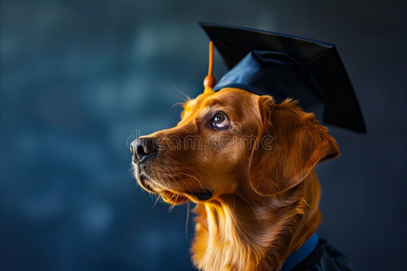 A Dog Wearing a Graduation Cap and Gown Stock Image - Image of animal ...