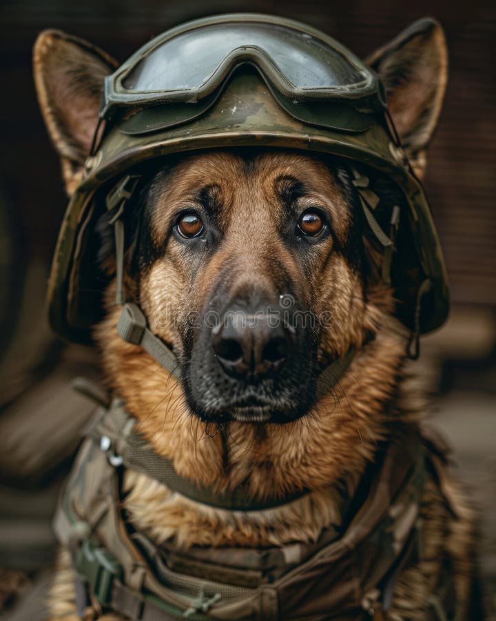 Dog Wearing Helmet and Military Uniform Stock Image - Image of portrait ...