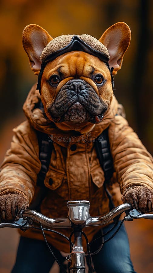 A Dog Wearing a Leather Jacket and Goggles Riding a Bike Stock Illustration - Illustration of ...