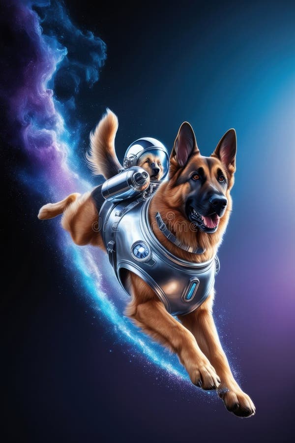 A Dog is Wearing a Space Suit and is Flying through Space Stock ...