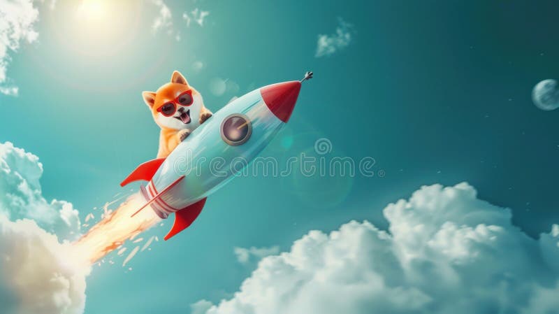 A Dog is Wearing Sunglasses and is Riding a Rocket Stock Image - Image ...