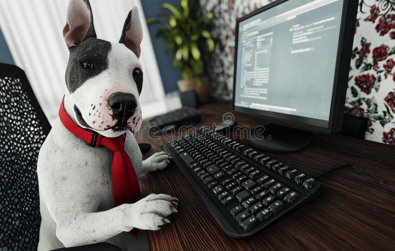 A Dog Who is a Manager Types on a Computer Keyboard in His Office Stock ...