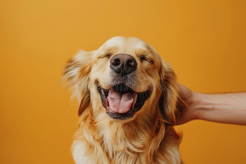 A Dog Whose Head is Rubbed Smiles Happily Stock Image - Image of ...