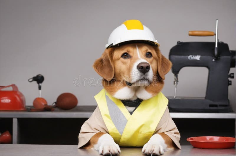 Dog working at his desk stock illustration. Illustration of retriever ...