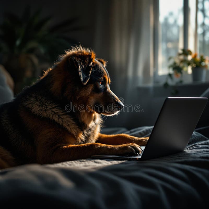 Cute Dog Working from Home in Laptop Stock Illustration - Illustration ...