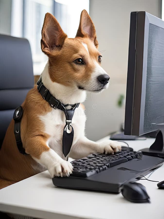 A dog working in office stock photo. Image of canine - 318686670