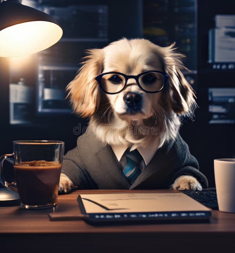 A dog working in office stock photo. Image of animal - 318687120