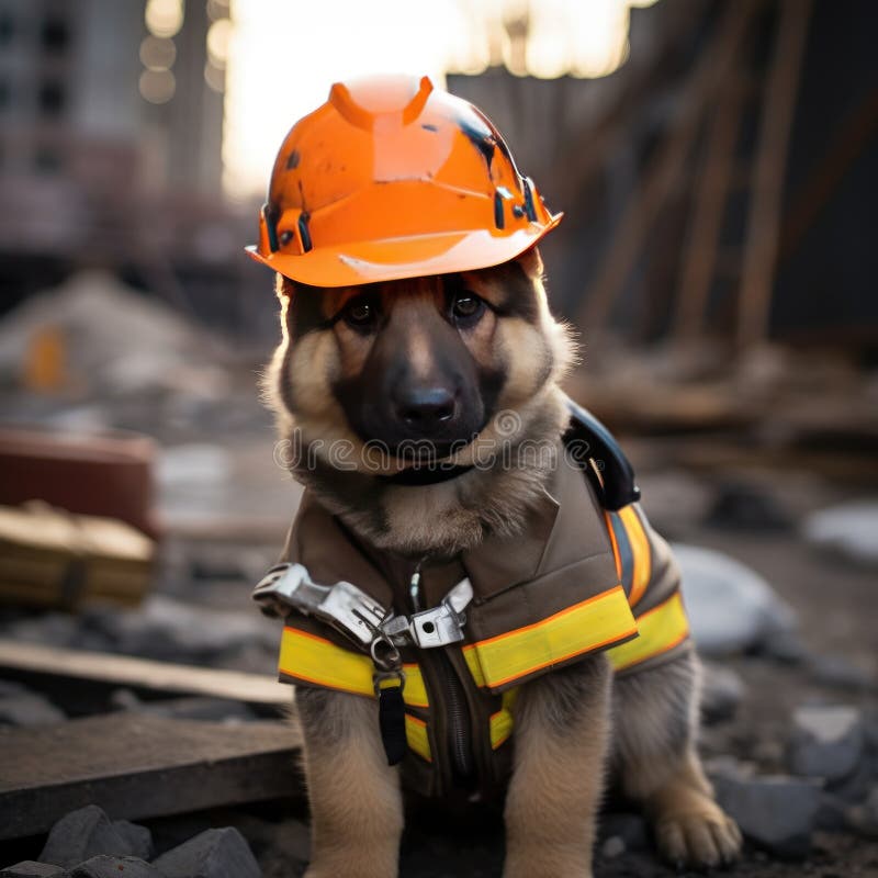 Dog in a Construction Helmet Stock Photo - Image of builder, labor ...