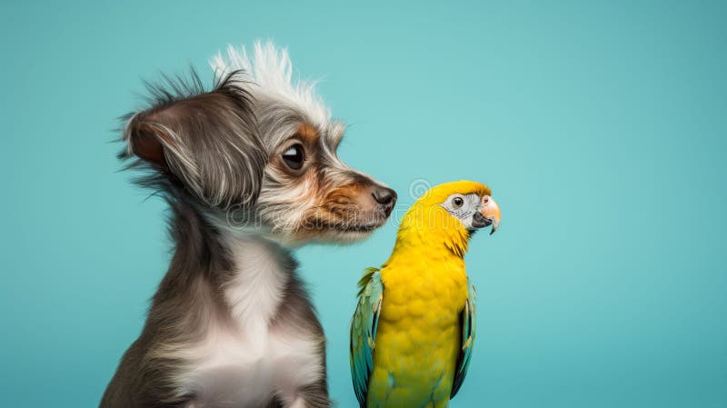 A Dog and a Parrot Looking Side Stock Image - Image of beak, puppy ...