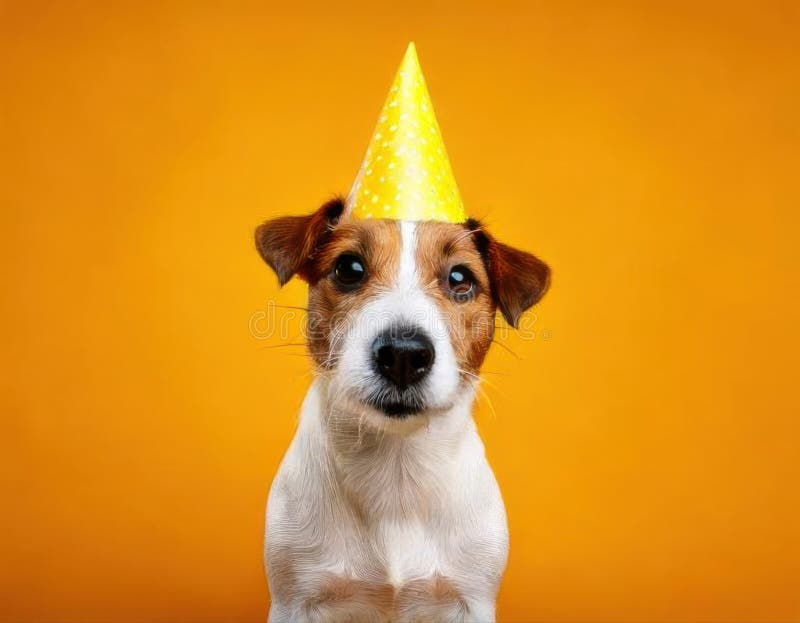 Dog in Yellow Party Hat stock illustration. Illustration of party ...