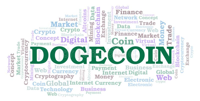 Dogecoin Cryptocurrency Coin Word Cloud. Stock Illustration ...