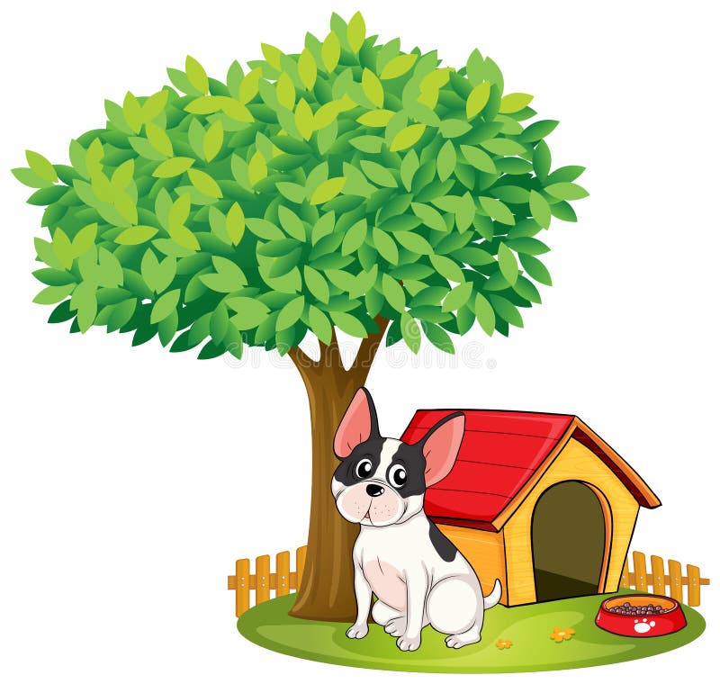A Doghouse And A Dog Under A Tree Stock Vector - Illustration of home ...