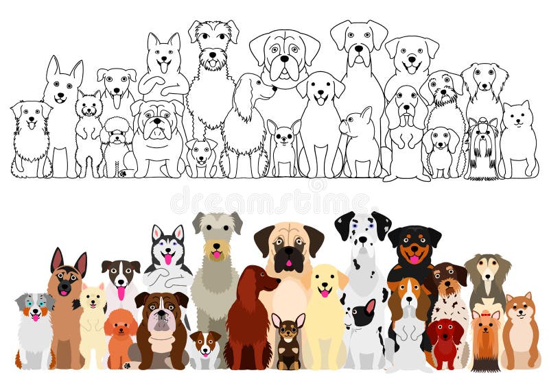 Dogs Big Group Set, with and without Colors Stock Vector - Illustration ...