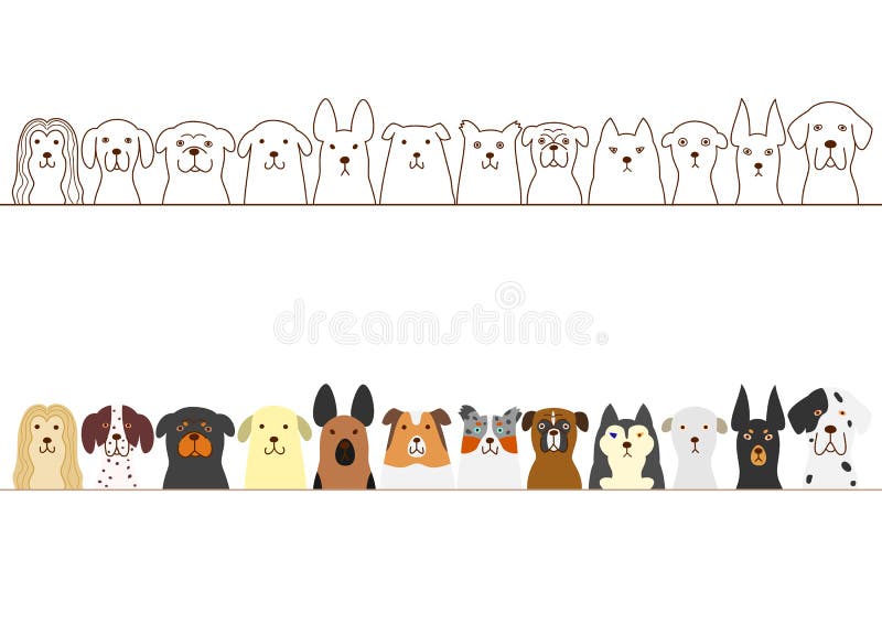 Small and Large Dogs Border Set Stock Vector - Illustration of line ...