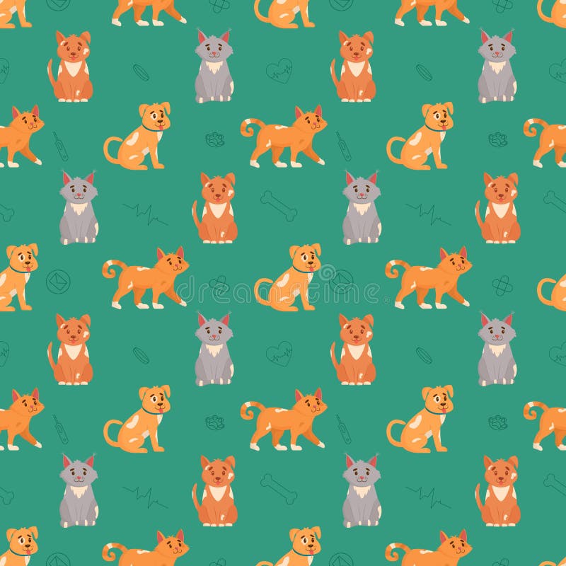 Dogs and Cats Seamless Pattern. Flat Vector Illustration Stock Vector ...