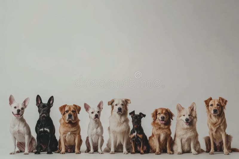 Dogs of Different Breeds and Sizes are Sitting Together on a Light ...