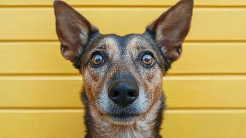 A Dogs Face Close Up Against Yellow Background Stock Illustration ...