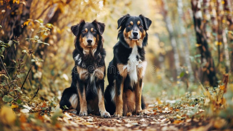 Dogs on forest path stock photo. Image of outdoor, friendship - 374830060