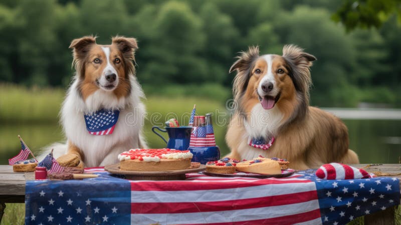 Dogs at a Forth of July Picnic Generative AI Illustration Stock ...