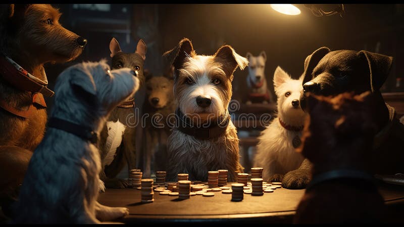 Dogs Gathered Around the Poker Table. Generative AI Technology Stock ...