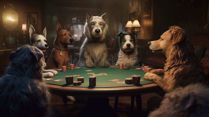 Dogs Gathered Around the Poker Table. Generative AI Technology Stock ...