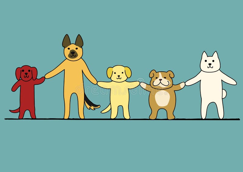 5 dogs hand in hand stock vector. Illustration of peace - 42898842