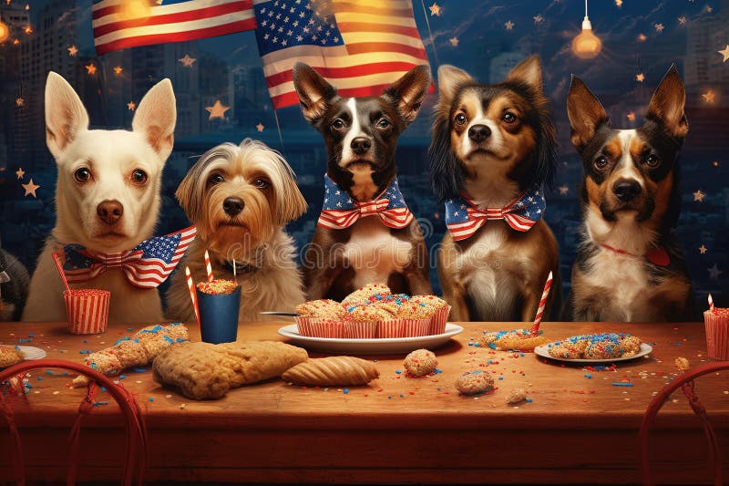 Dogs Having Fourth of July Party. Generative AI Stock Illustration ...