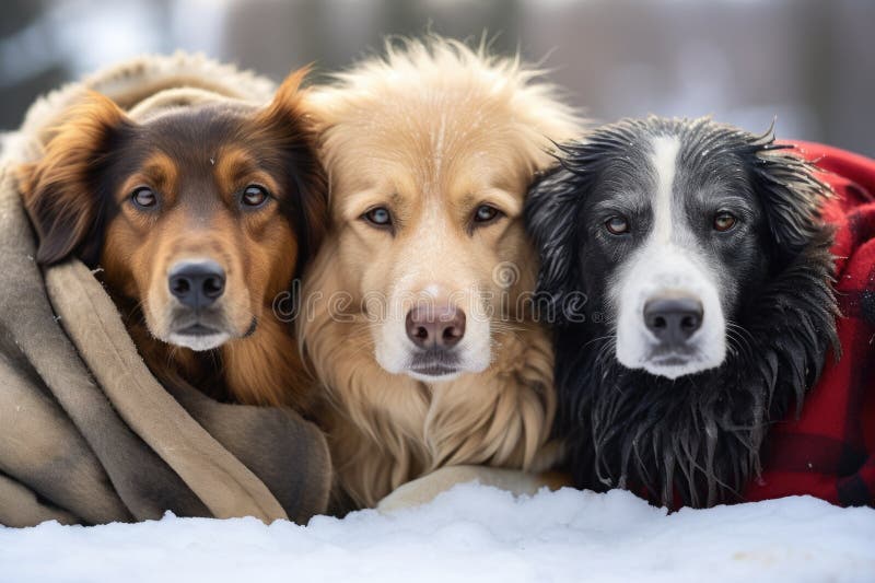 Dogs Huddled Together in Cold Weather Stock Photo - Image of generative ...