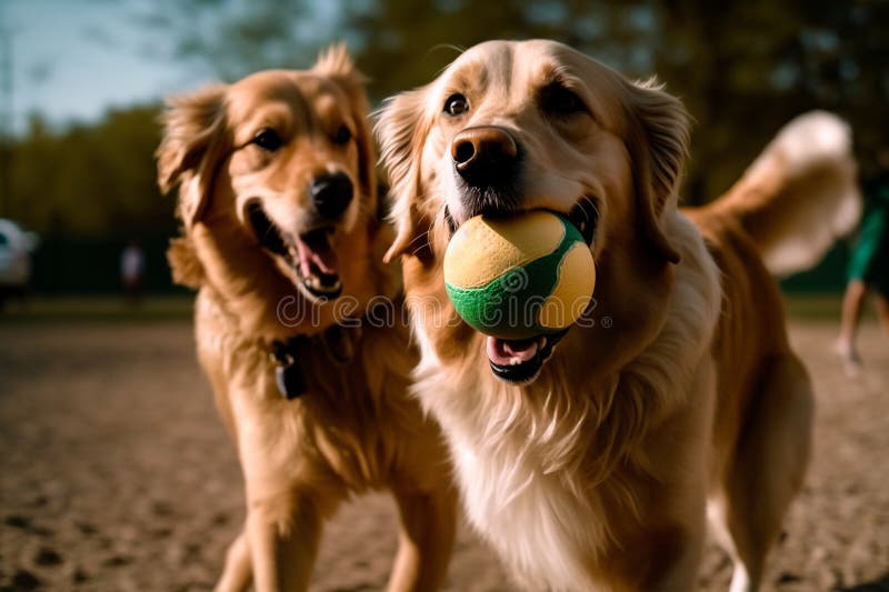Dogs in the Park Playing with a Ball Generative AI Stock Illustration ...