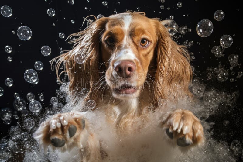 Dogs Paws in Soapy Water, Bubbles Around Stock Photo - Image of hygiene ...