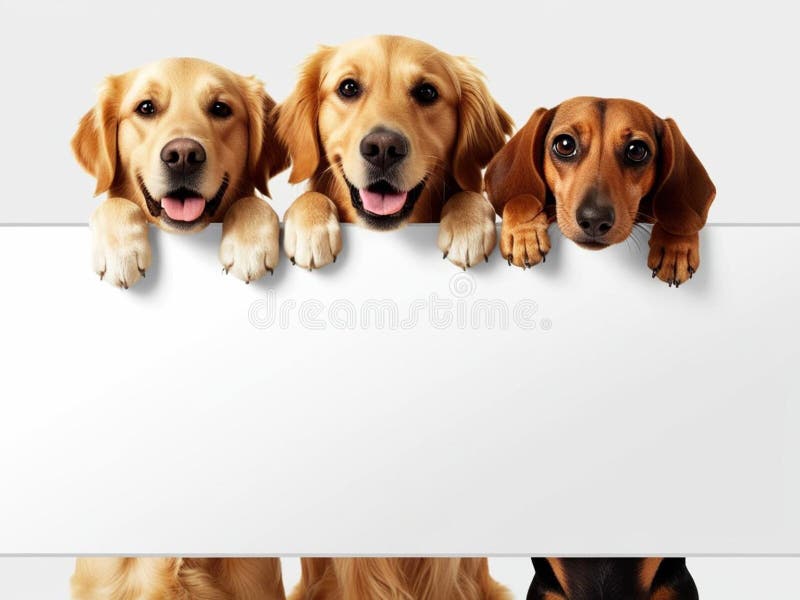 Dogs Peeking Eyes and Paws Over White Web Banner. Funny Dogs Peeking ...
