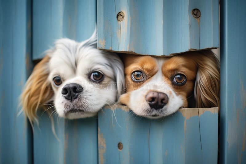 Dogs Peeking through a Hole in a Fence Stock Illustration ...