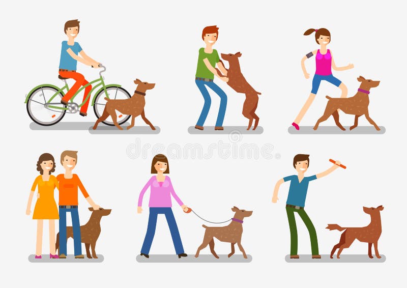 Dogs and People Icons Set. Pets, Animals Vector Illustration Stock ...