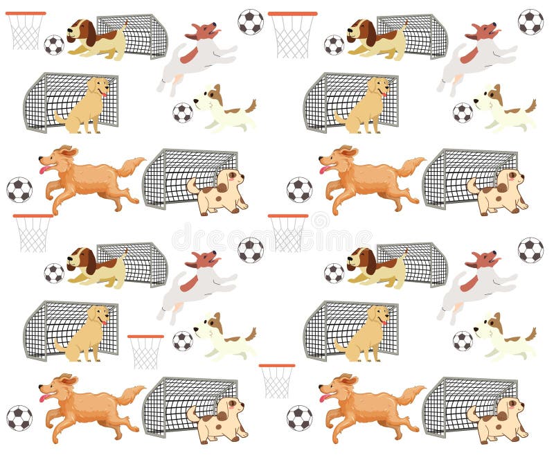 Dogs Playing Football Seamless Pattern Design Stock Illustration ...